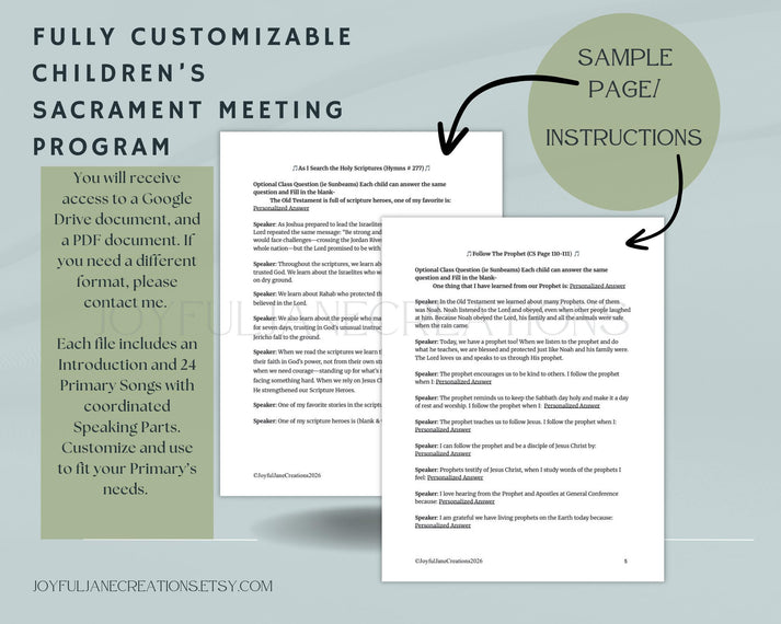 2026 LDS Primary Program Script - Customizable Old Testament Presentat ...
